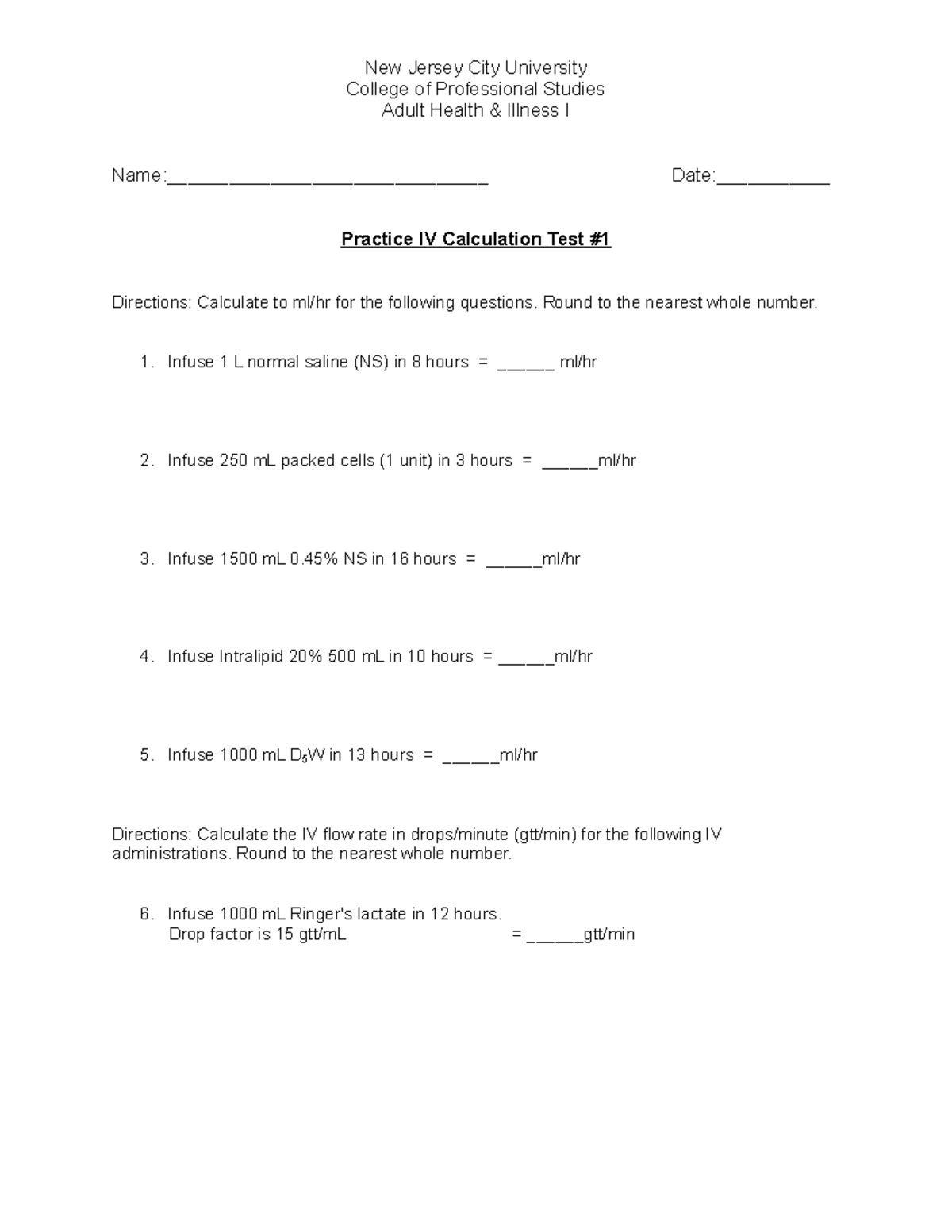 Practice IV calc test student - New Jersey City University College of ...