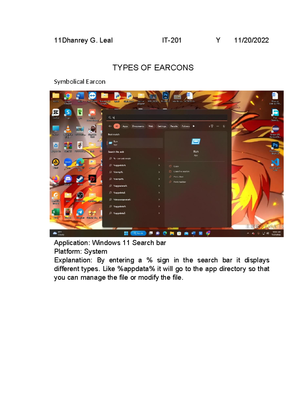 Assignment types of earcons - 11Dhanrey G. Leal IT-201 Y 11/20/ TYPES ...