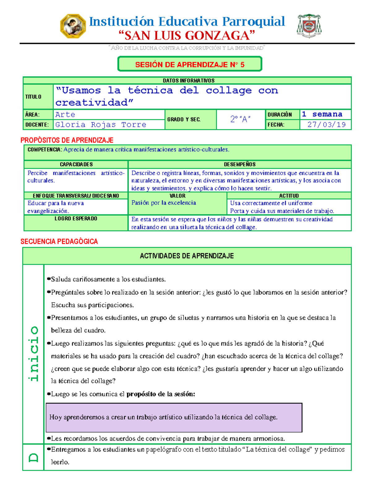 403714383 Sesion DE ARTE Colash docx - Institución Educativa Parroquial ...
