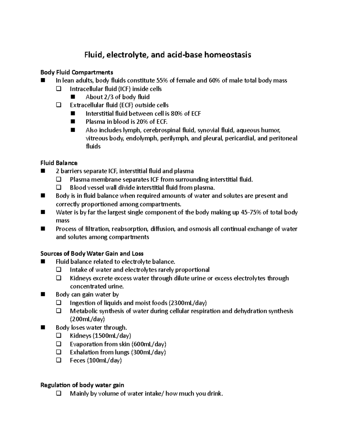 Fluid, electrolyte, and acid-base homeostasis - Also includes lymph ...