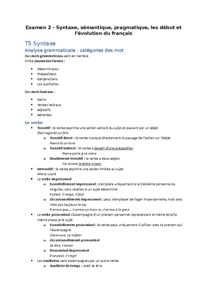 Langue et analyse linguistique examen I - Langue et analyse ...