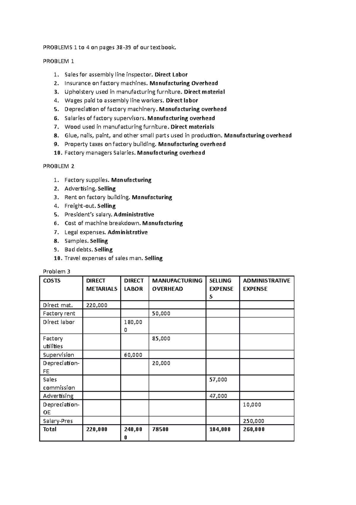 Cost-chapter 2 - Lecture Summary notes for cost accounting - PROBLEMS 1 ...