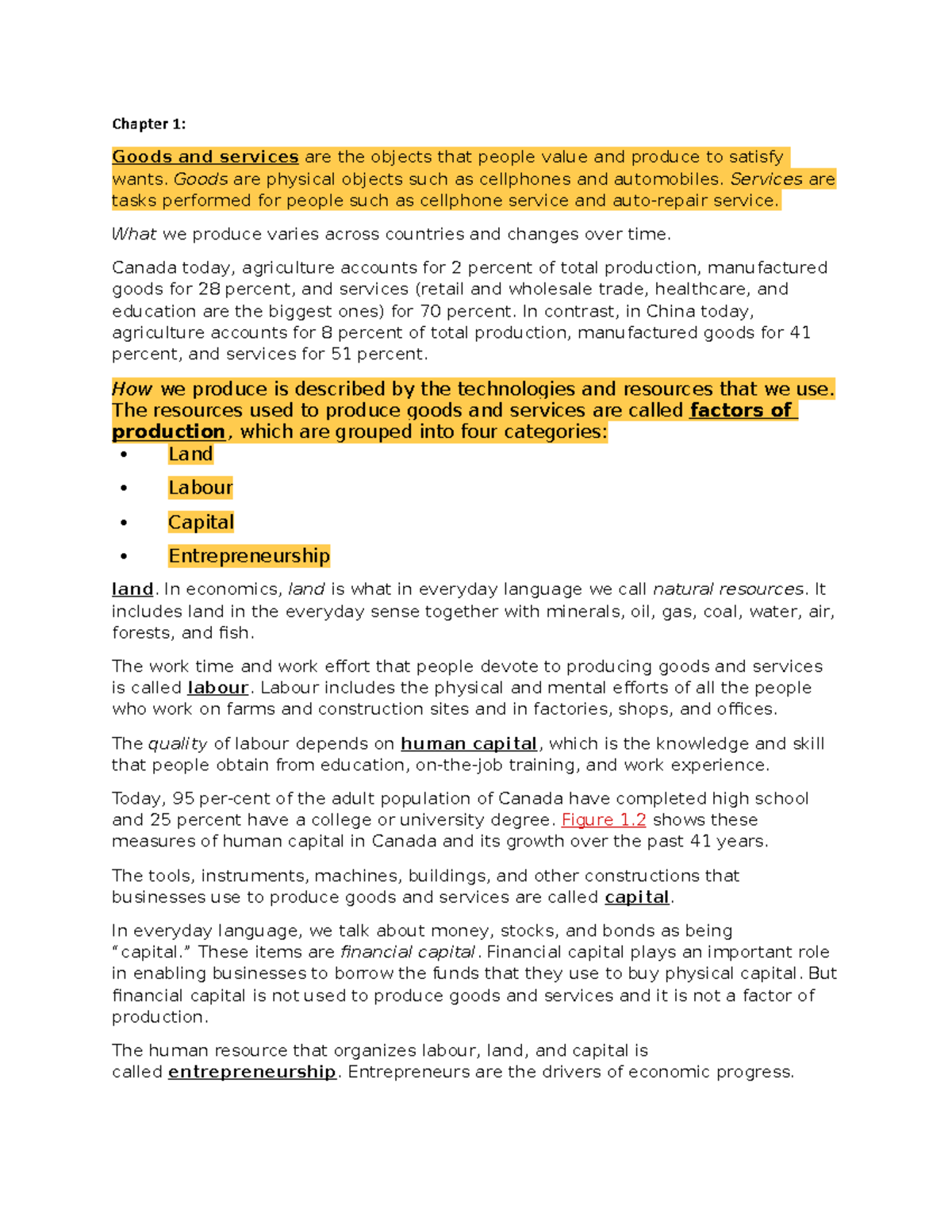 Economics Notes chapter 1-5 - Chapter 1: Goods and services are the ...