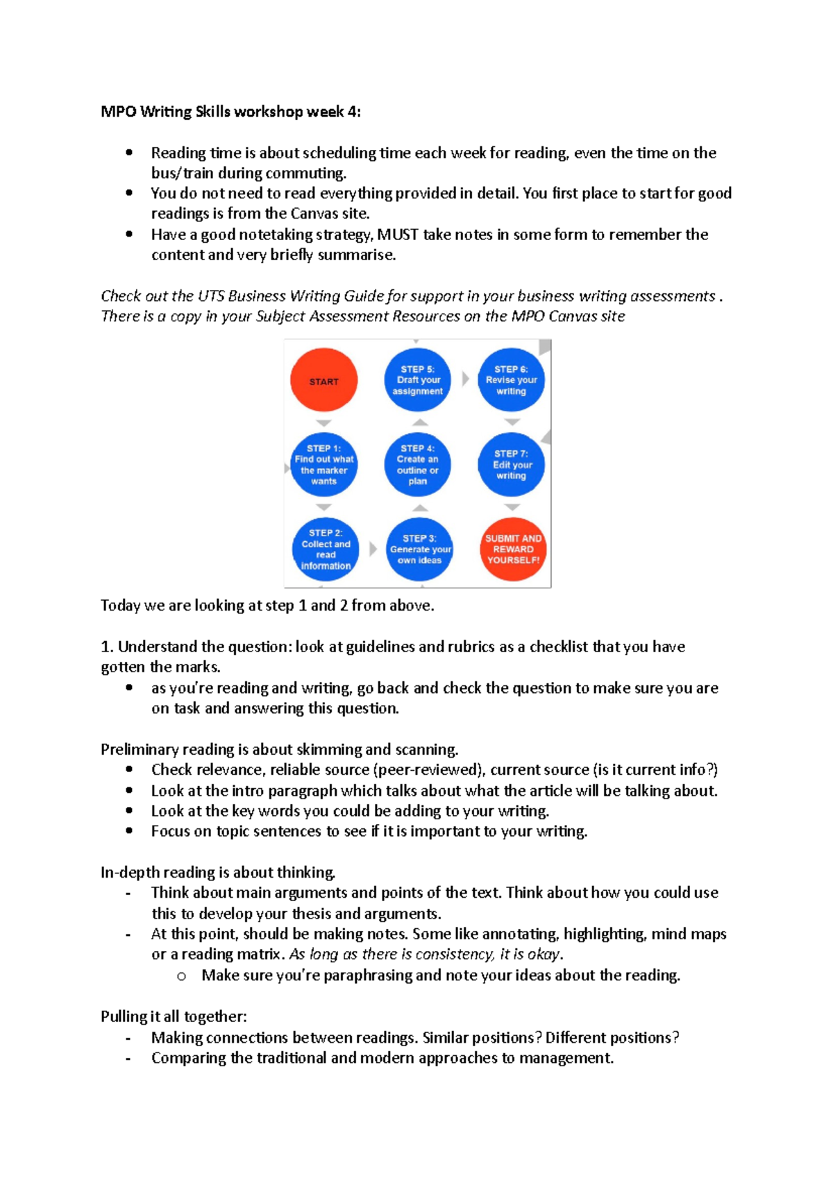 MPO Workshop for wk4 - MPO Writing Skills workshop week 4: Reading time ...