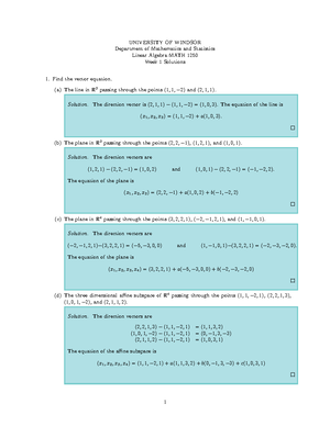Vec Lin Alg Practice 4 - Homework - Vectors and Linear Algebra: Practice Questions 4 (1) Find ...