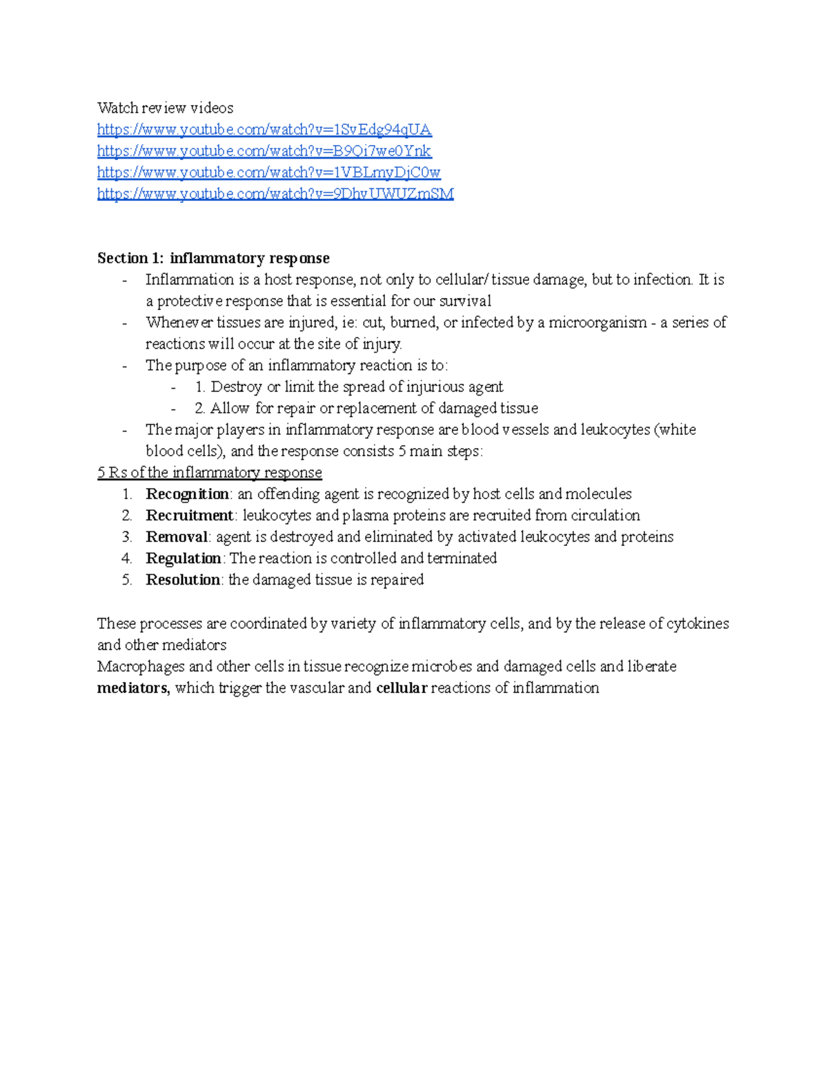 Components of inflammatory response and principles of inflammation ...