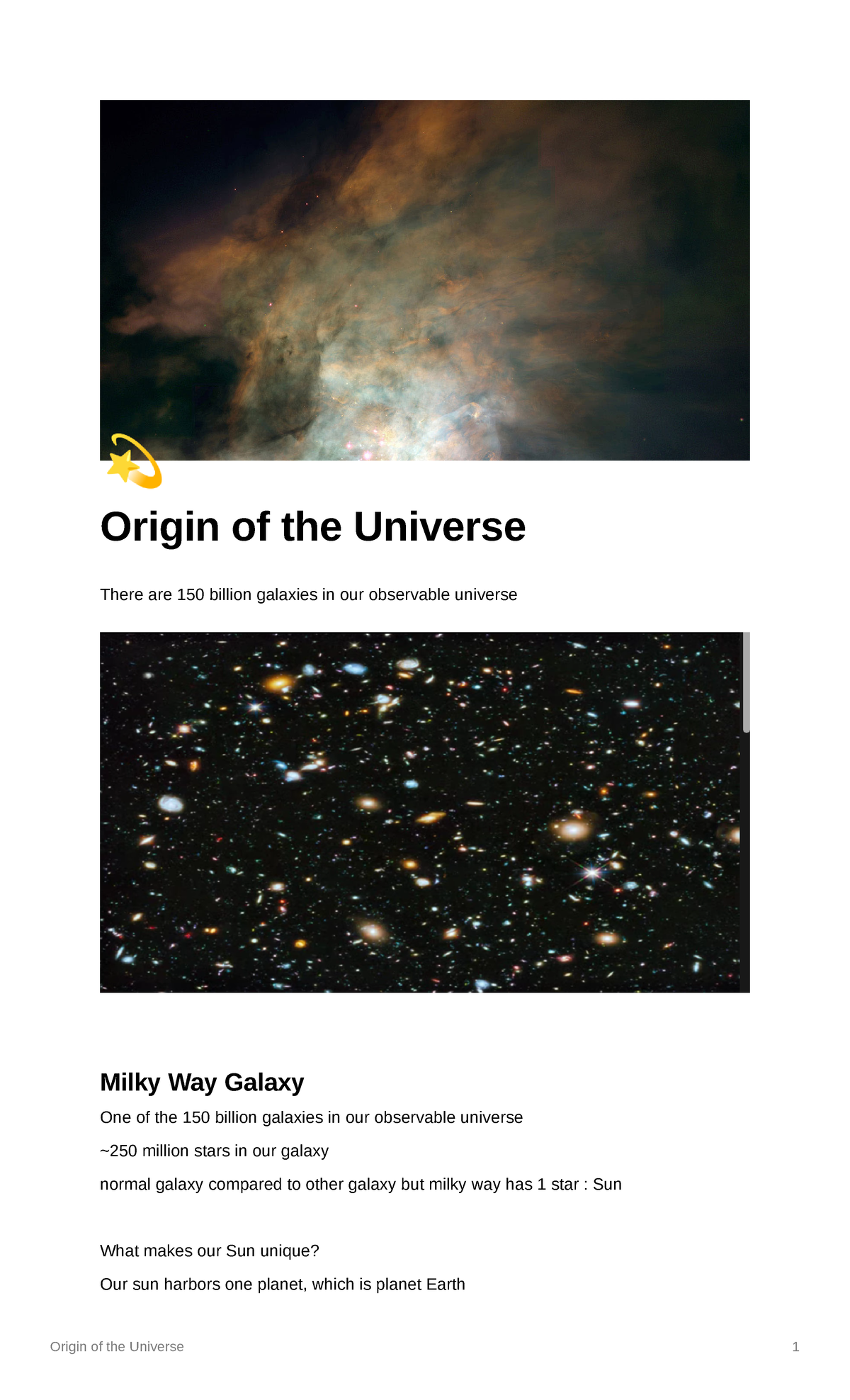 Origin of the Universe - Origin of the Universe There are 150 billion ...