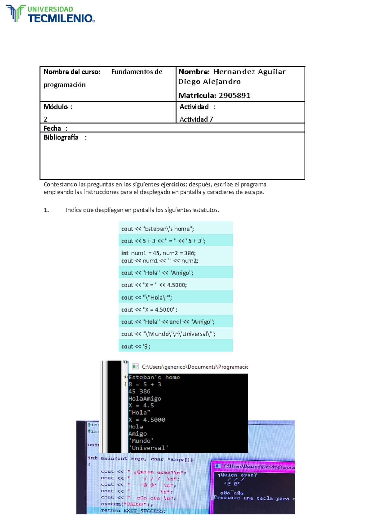 ACT7 - Actividad 7 - Fundamentos de programación - Nombre del curso ...