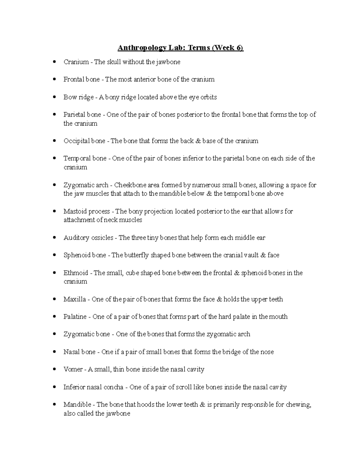 2016-Anthropology Lab Terms Week 6 - Anthropology Lab: Terms (Week 6 ...