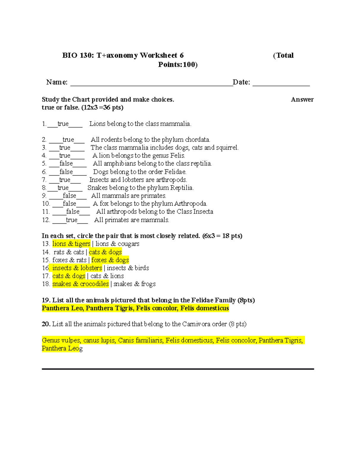 Taxonomy Worksheet (6) new2020.docx3212020 (11) - BIO 130: T+axonomy ...