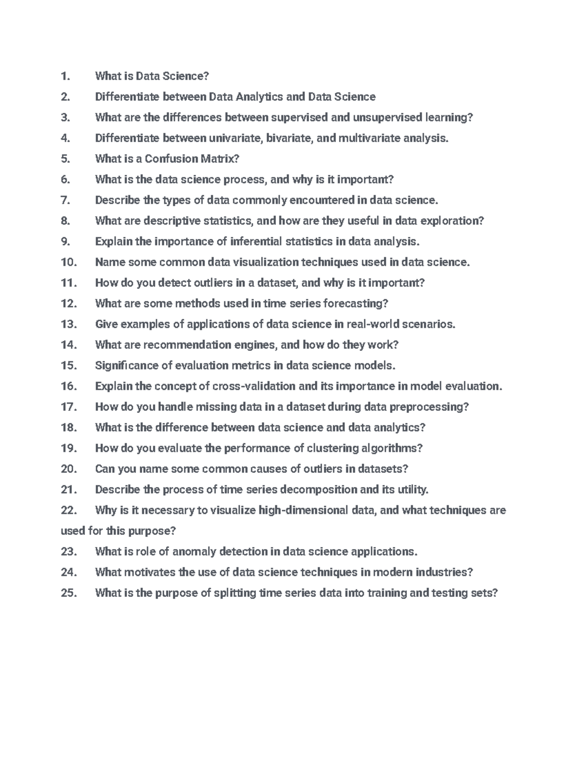 VIVA sample questions - What is Data Science? Differentiate between ...