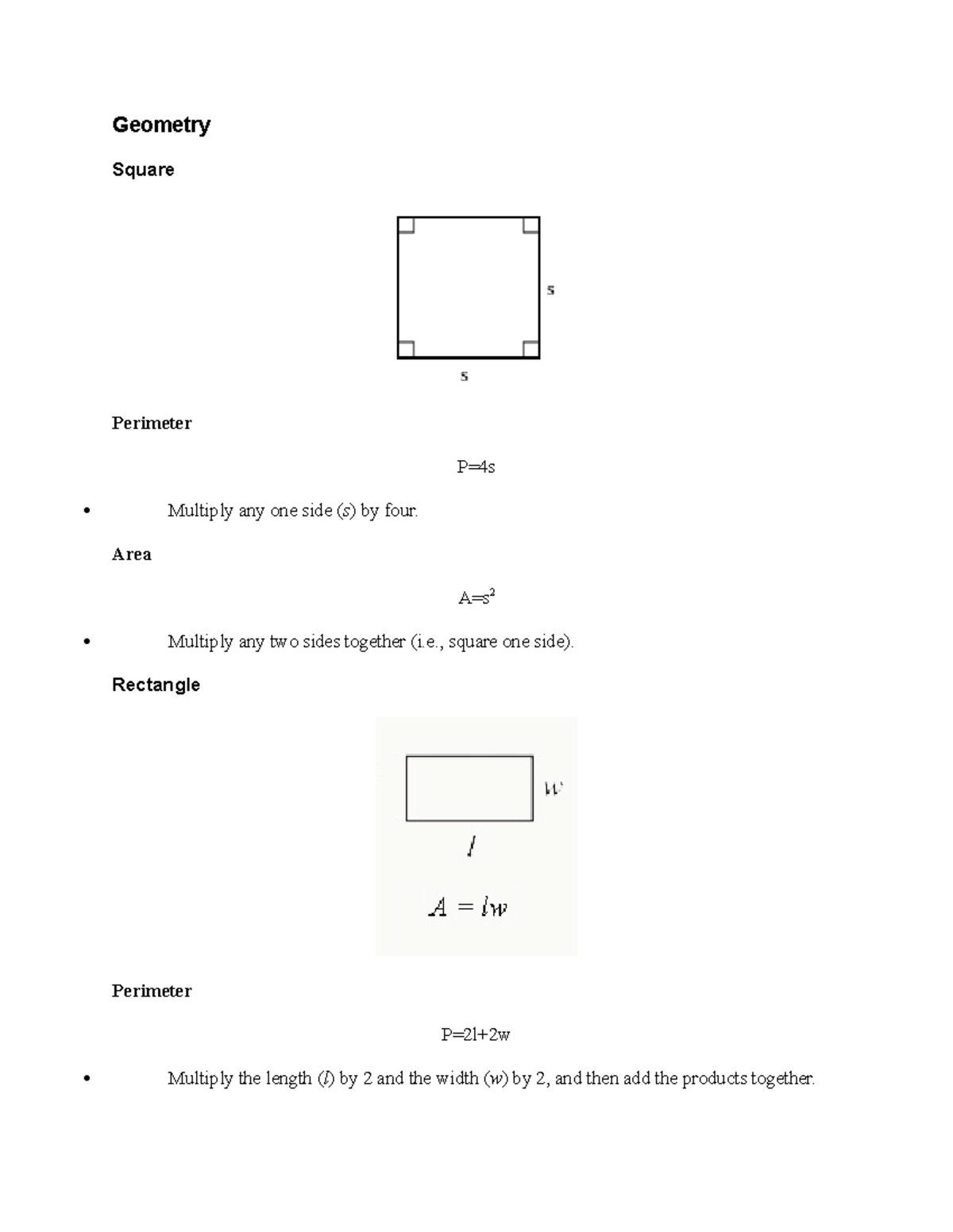 GRE Math - second year - Geometry Square Perimeter P=4s Multiply any ...