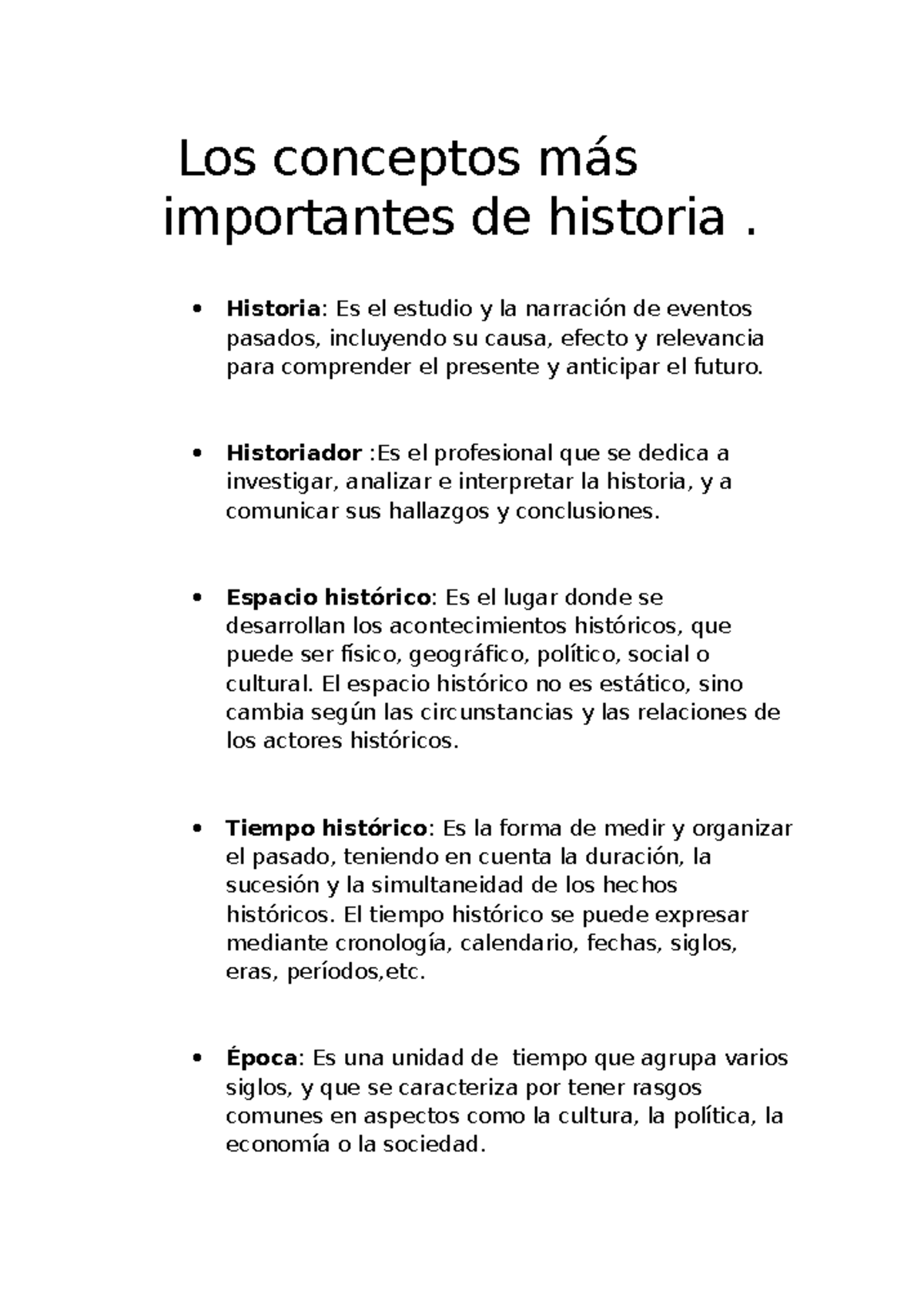 Documento - Resumen sobre la historia - Los conceptos más importantes ...
