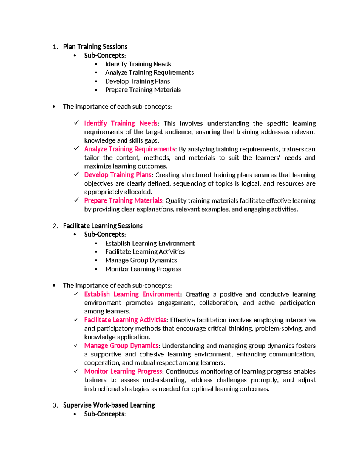 Six Core Comptencies and it's Sub-Concepts - 1. Plan Training Sessions ...