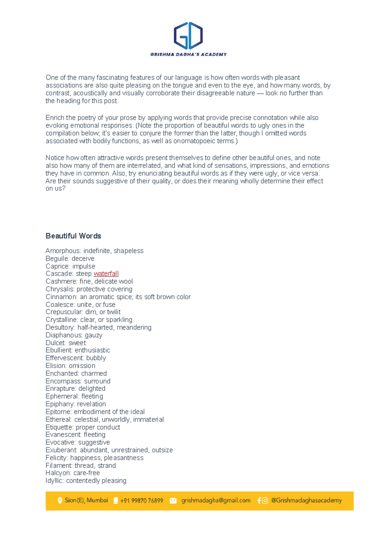 100 vocabulary words - ... - One of the many fascinating features of ...