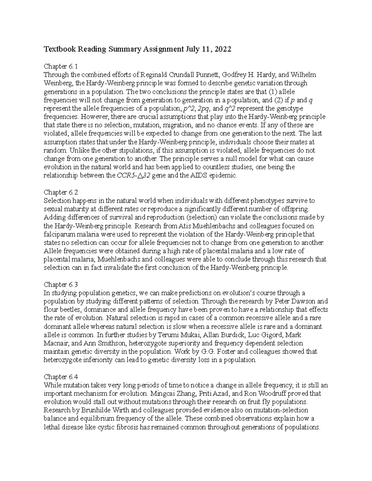 Textbook Summary Assignment Textbook Reading Summary Assignment July 11 2022 Chapter 6