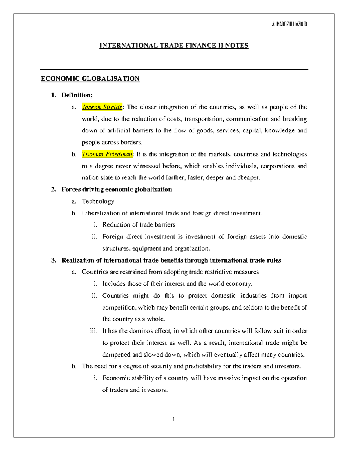 International Trade Finance II Notes - Warning: TT: undefined function ...