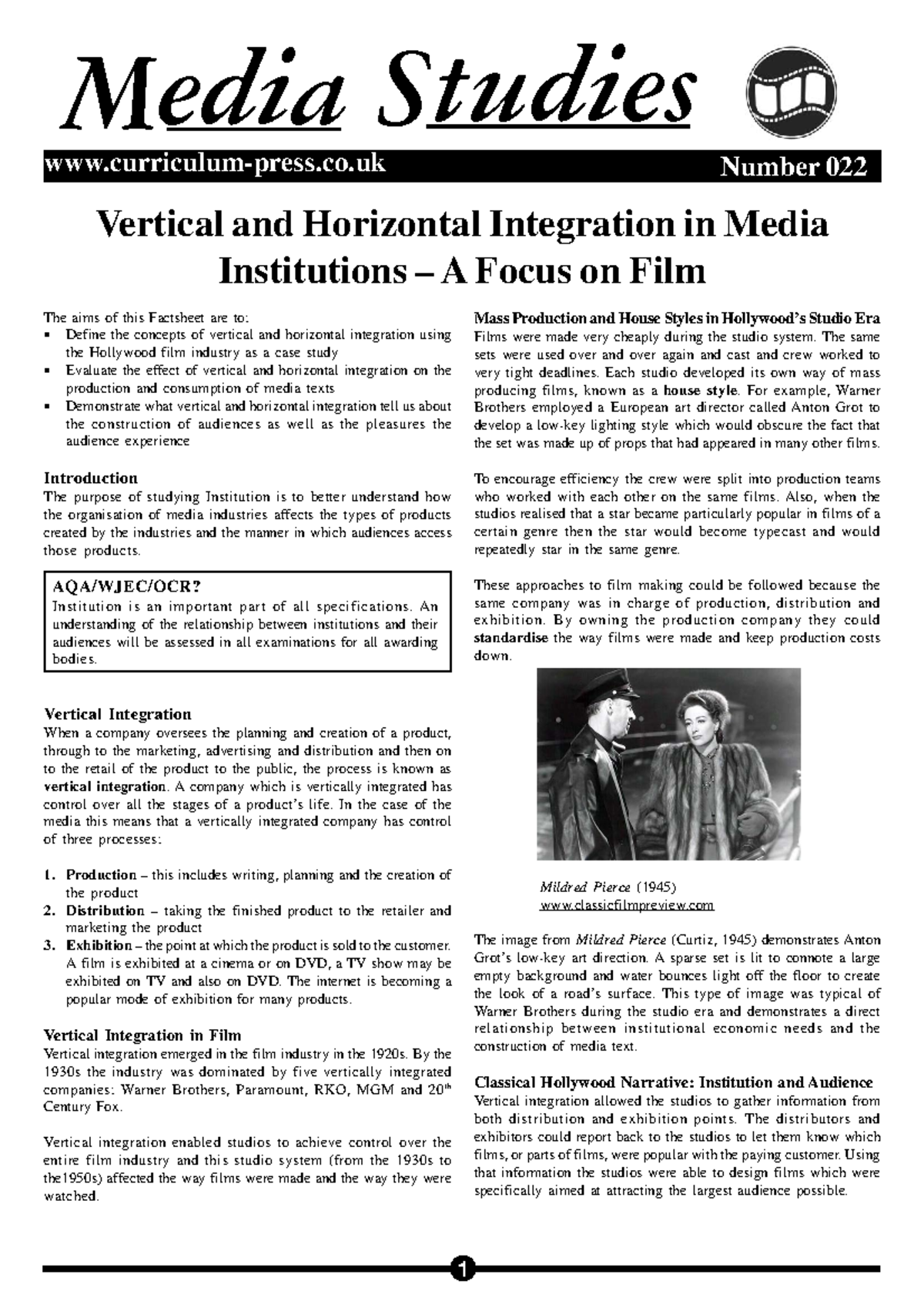 Vertical and horizontal integration - curriculum-press.co Number 022 ...