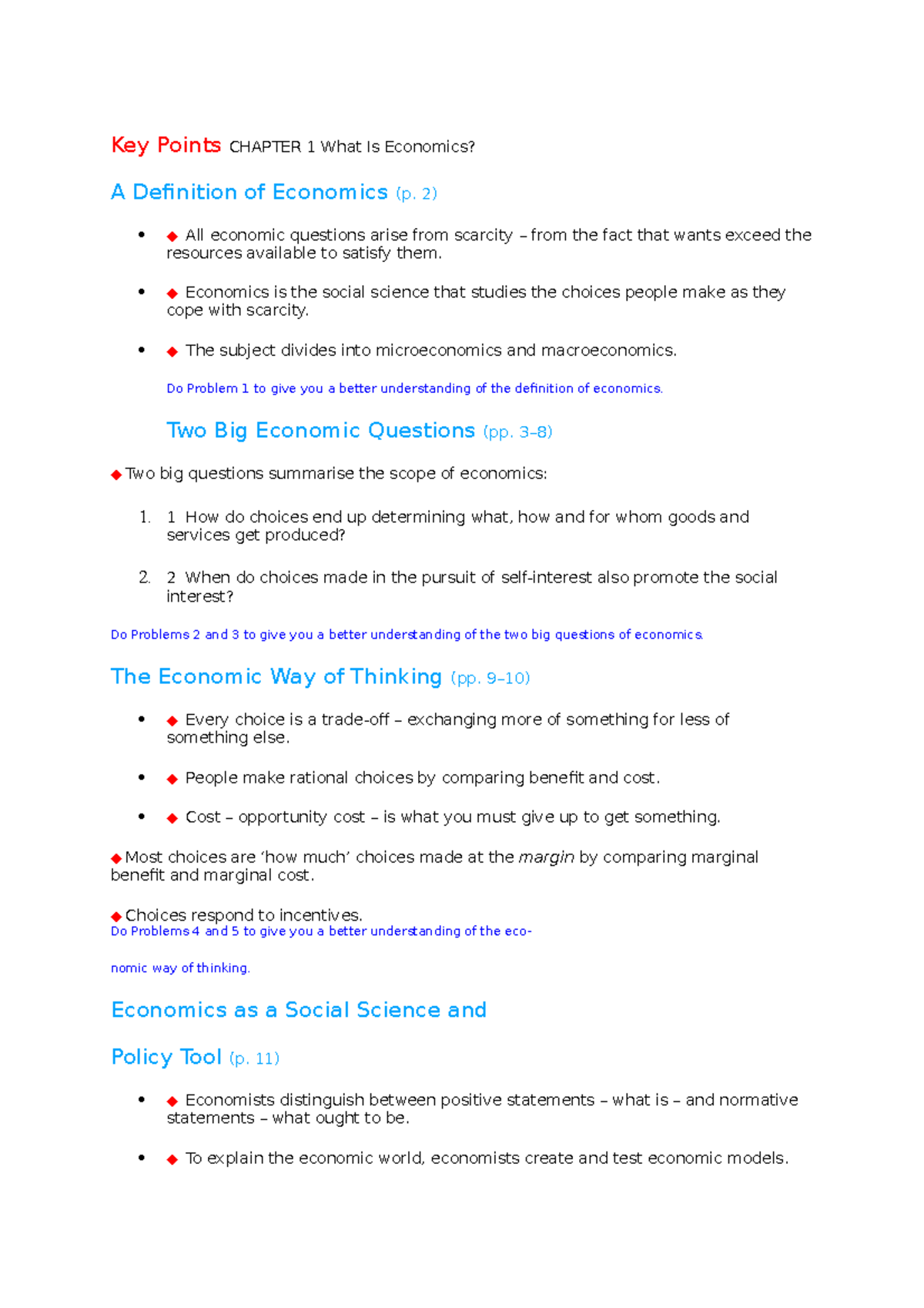 Summary PEC exam - Key Points CHAPTER 1 What Is Economics? A Definition ...