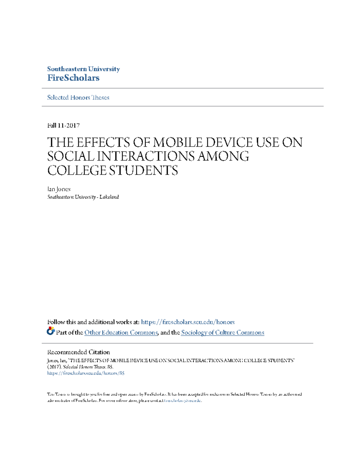 THE Effects OF Mobile Device USE ON Social Interactions Among COL ...