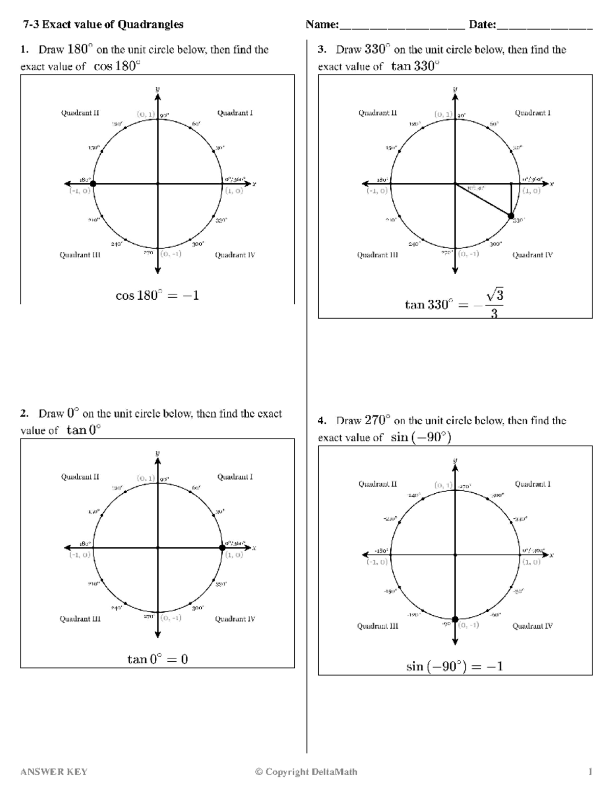 DM 7-3 Exact value of Quadrangles - V1 - KEY - 7-3 Exact value of ...