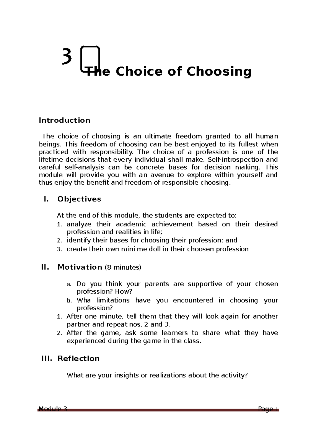 CGP Module 3 G12 2nd Sem - 3 The Choice of Choosing Introduction The ...