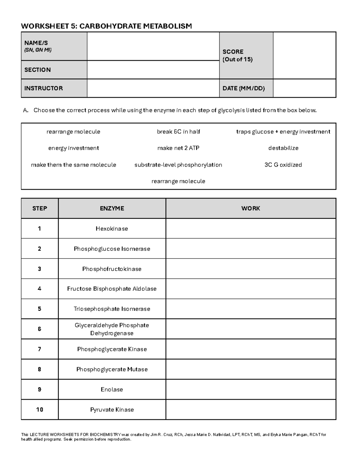 Worksheet+5 - worksheet - This LECTURE WORKSHEETS FOR BIOCHEMISTRY was ...