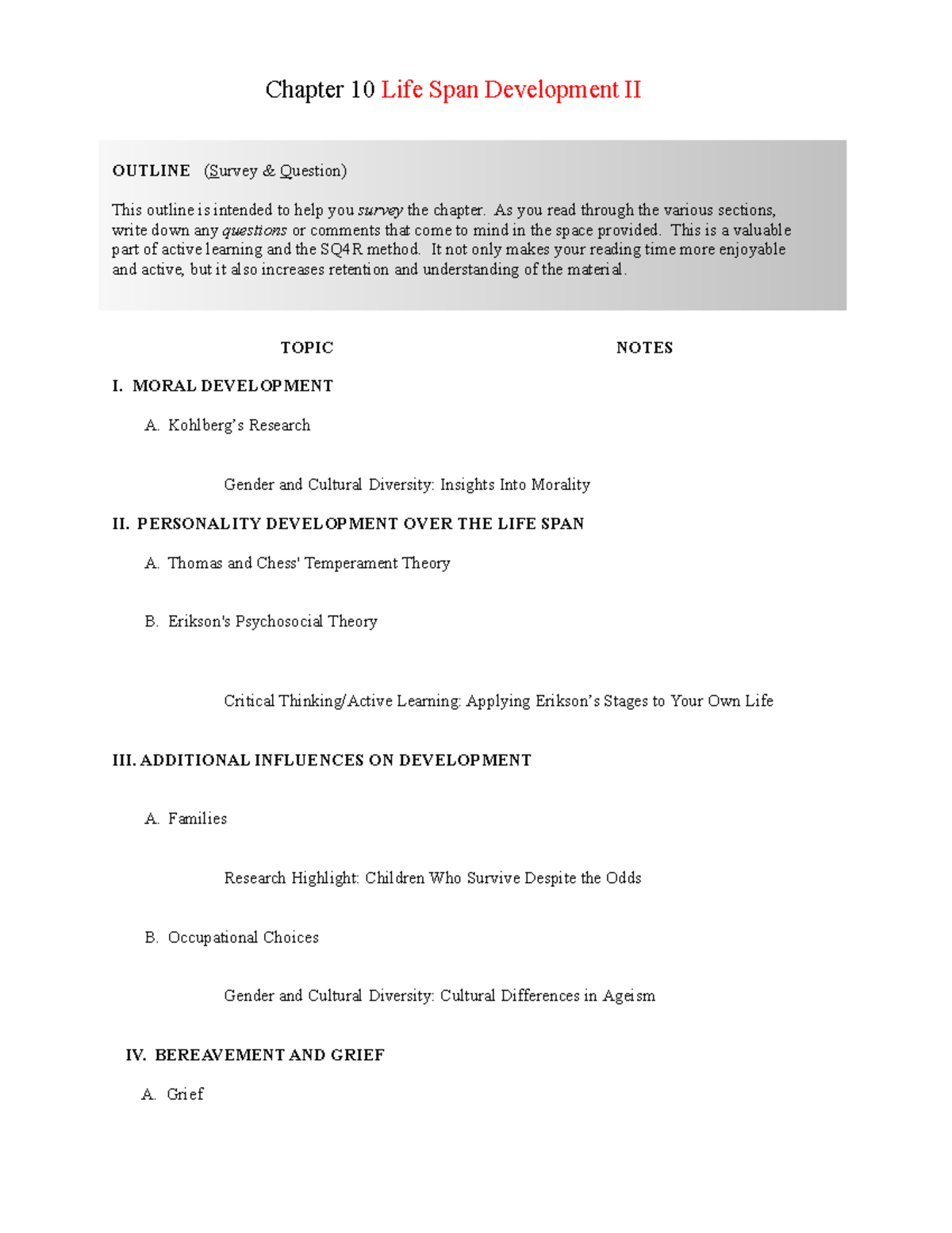 Ch10 Life Span Development II - Chapter 10 Life Span Development II ...