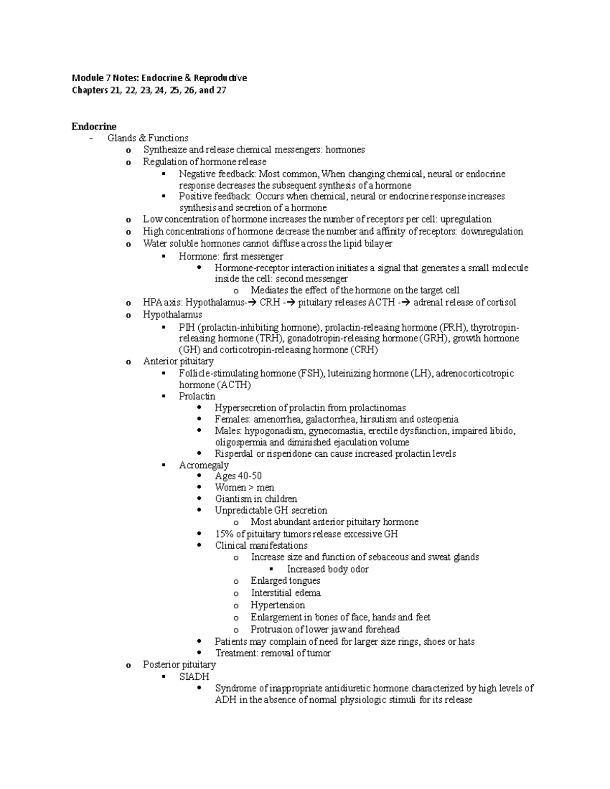 Module 7 Notes - Module 7 Notes: Endocrine & Reproducive Chapters 21 ...