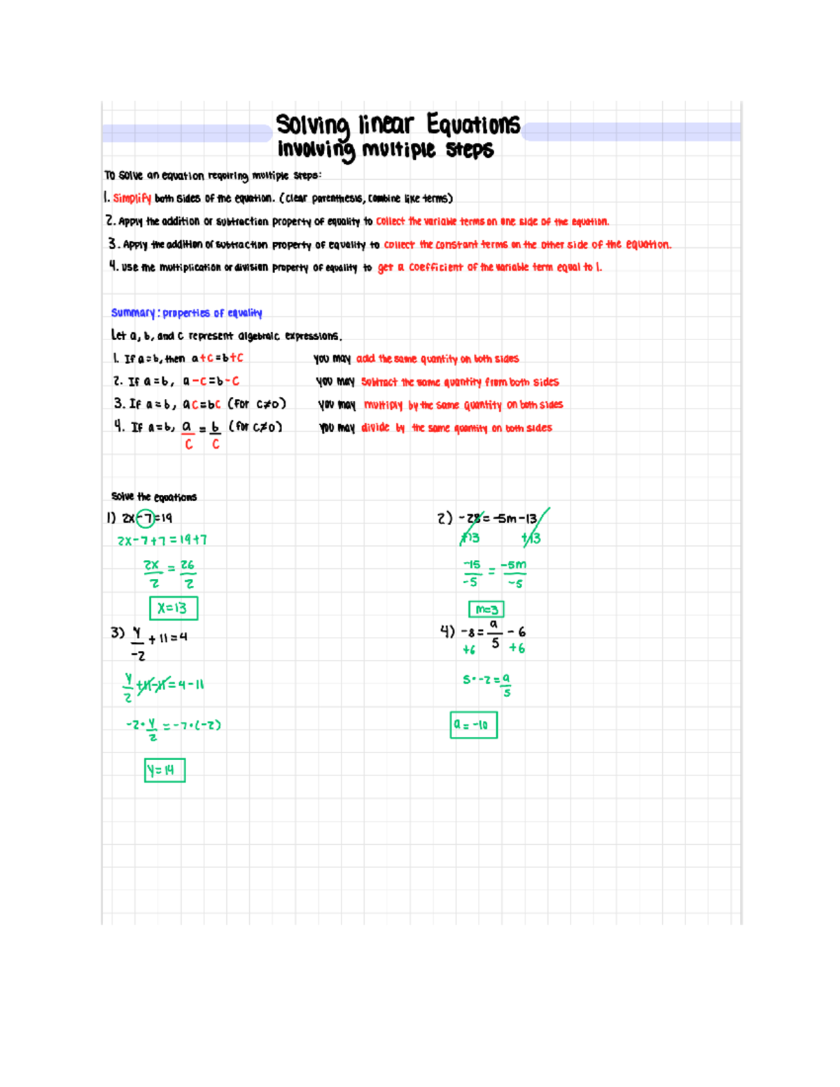 Solving linear equations involving multiple steps - MATH 1300 - Studocu