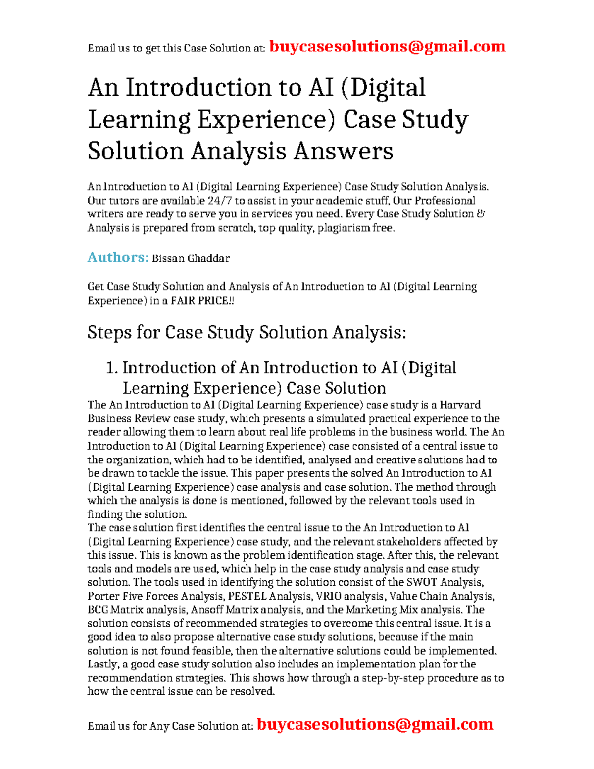 Case Solution An Introduction to AI (Digital Learning Experience) - An ...
