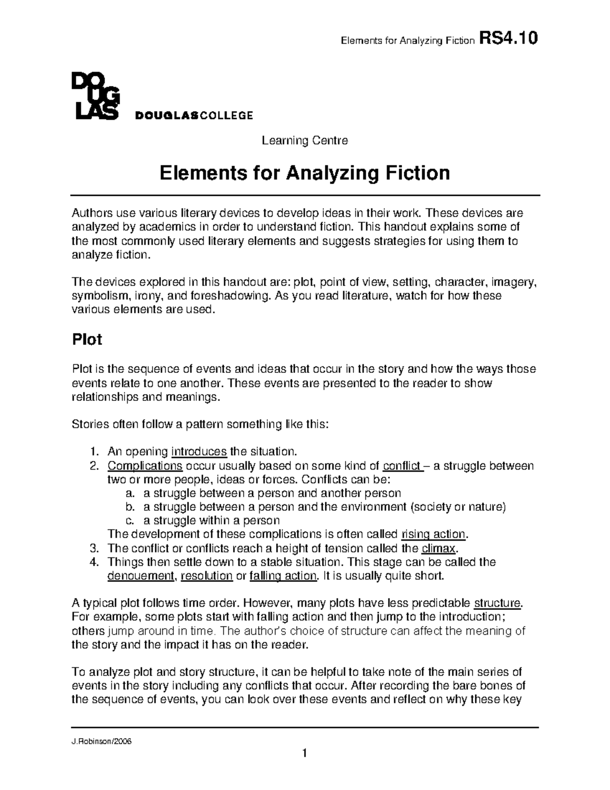 Elements for analyzing fiction - J/ Learning Centre Elements for ...