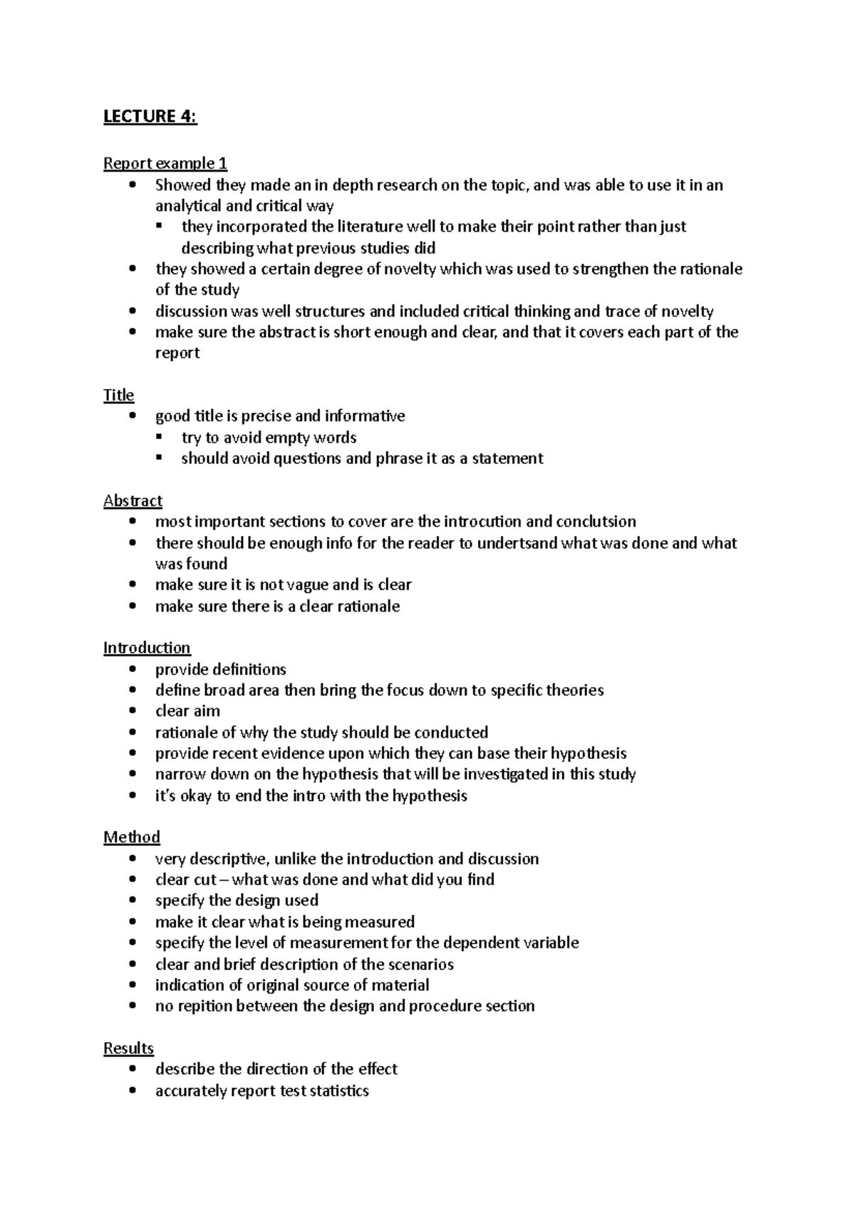 Lecture 4 - Ian Walker - LECTURE 4: Report example 1 Showed they made ...