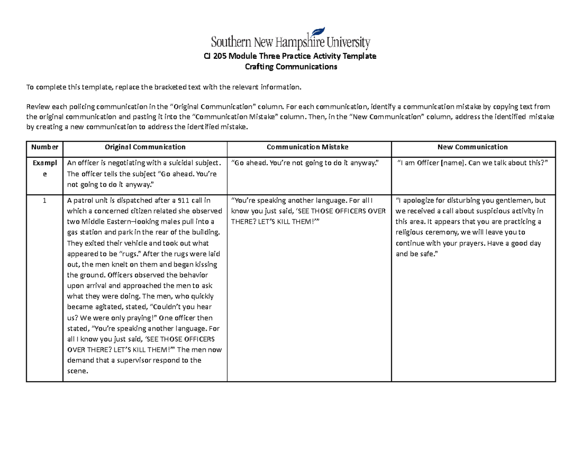 CJ 205 Module Three Practice Activity Template - CJ 205 Module Three ...