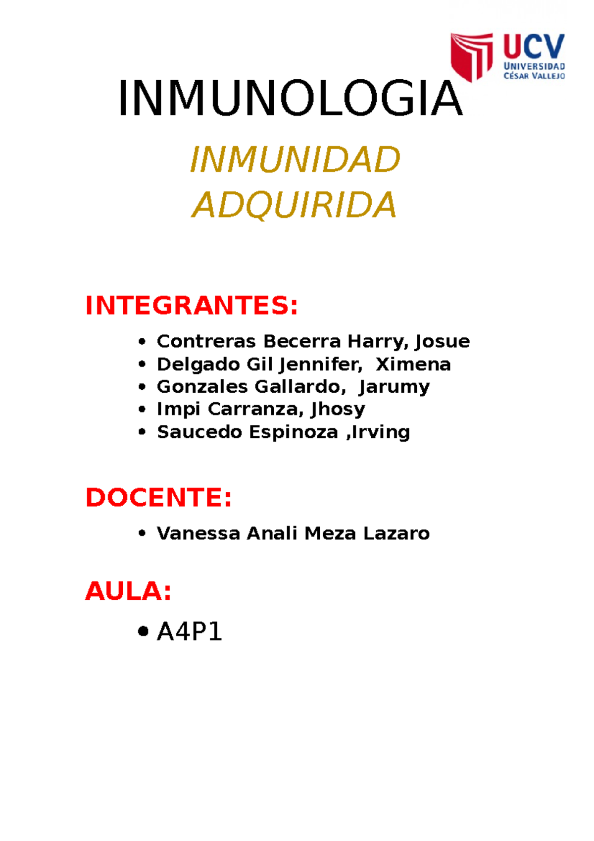 Inmunologia practica - INMUNOLOGIS - INMUNOLOGIA INMUNIDAD ADQUIRIDA ...