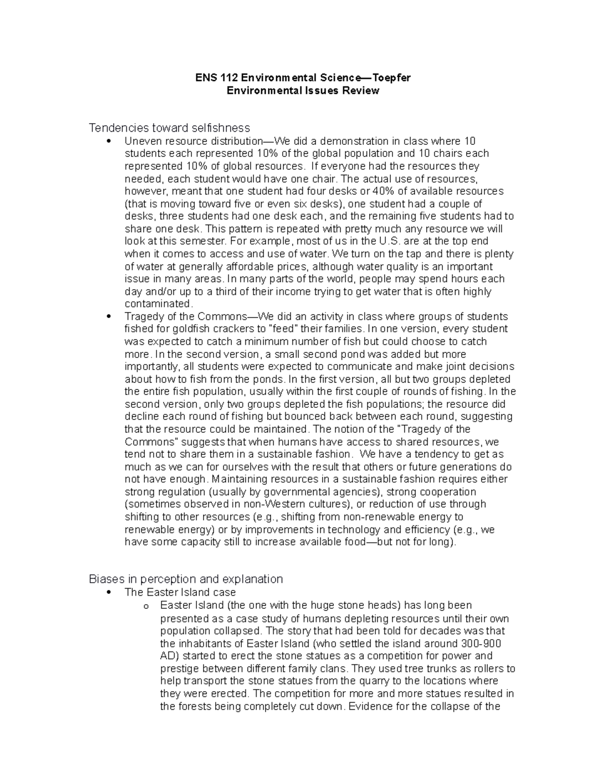 Environmental Issues review - ENS 112 Environmental Science—Toepfer ...