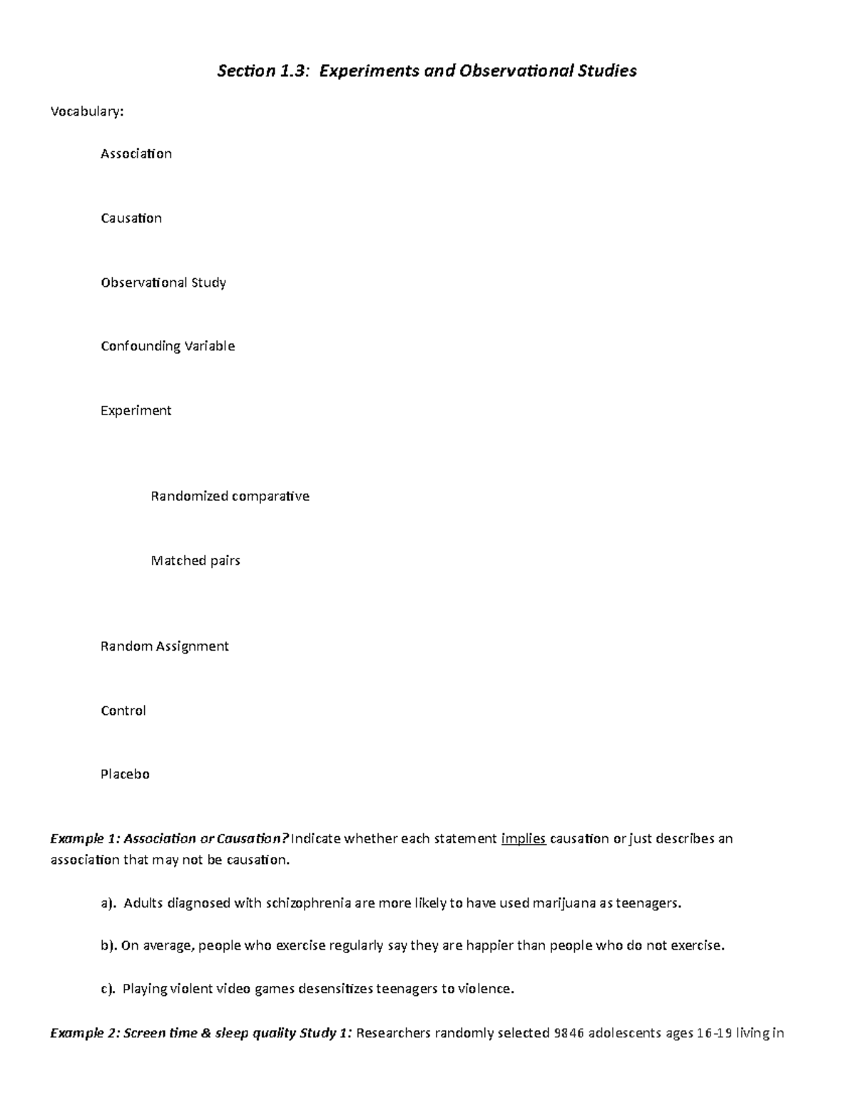 Section 1 - Karen - Section 1: Experiments and Observational Studies ...