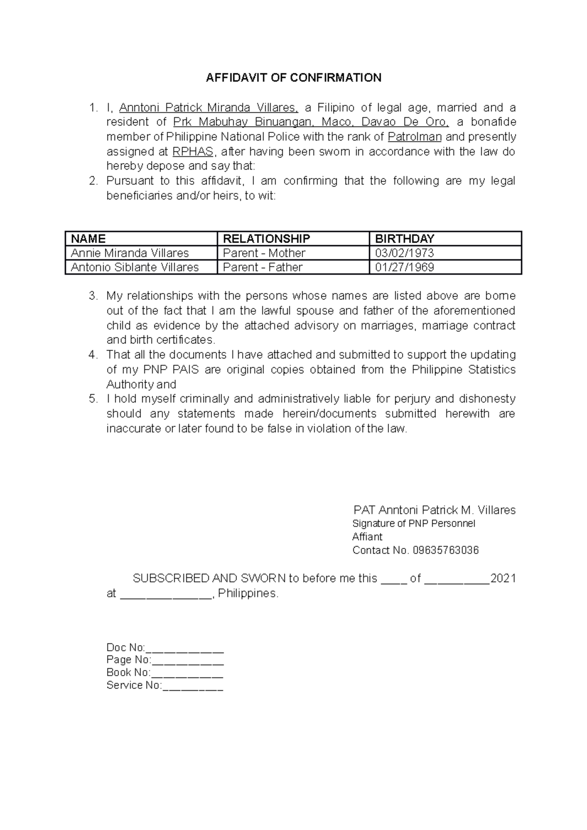 Inbound 302013 4644365215862 - AFFIDAVIT OF CONFIRMATION I, Anntoni ...