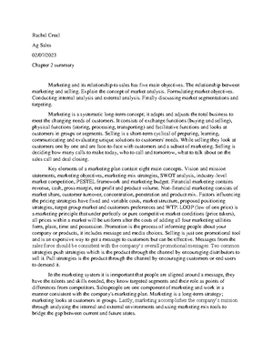 Ag sales 3 summary - Rachel Creel Ag Sales 02/22/ Chapter 3 summary ...