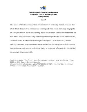 ENG 130 Module Two - ENG 130 Module Two Reading Response Template Exploring the Text JEREMY ...