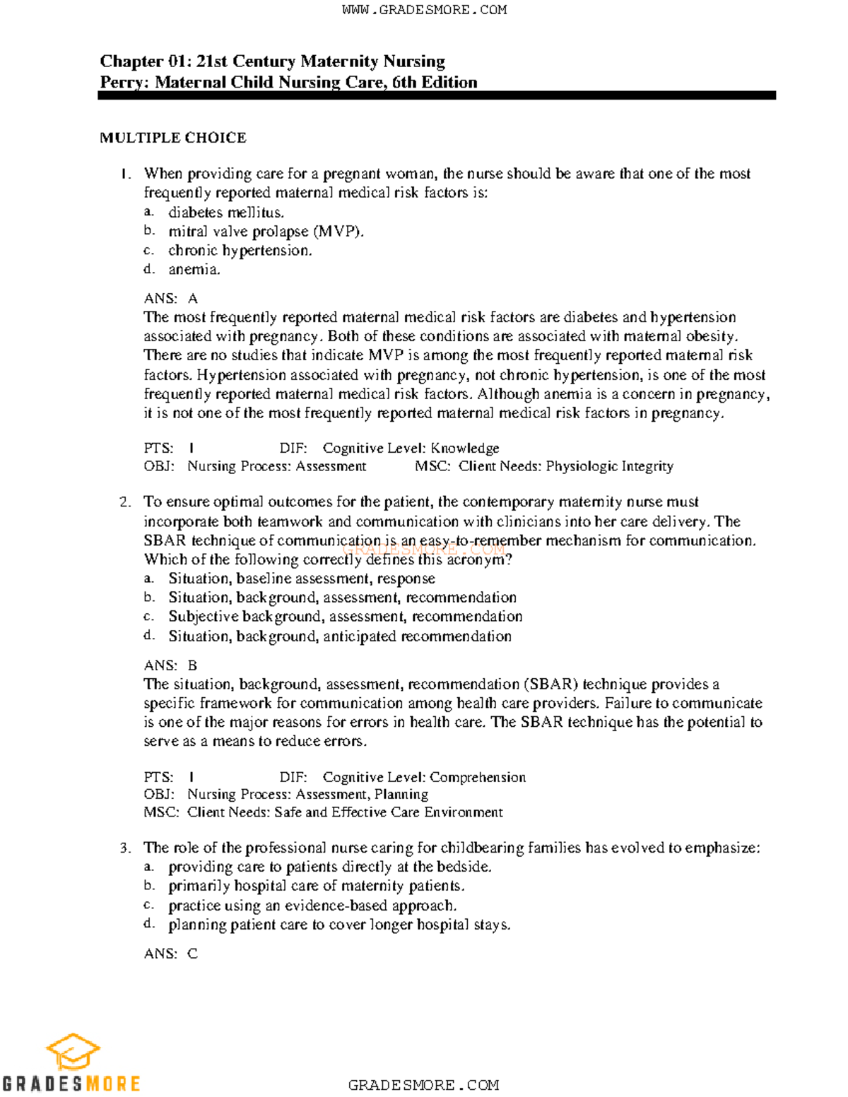 01 Maternal Child Nursing - G R A D E S M O R E. C O M Chapter 01: 21st ...
