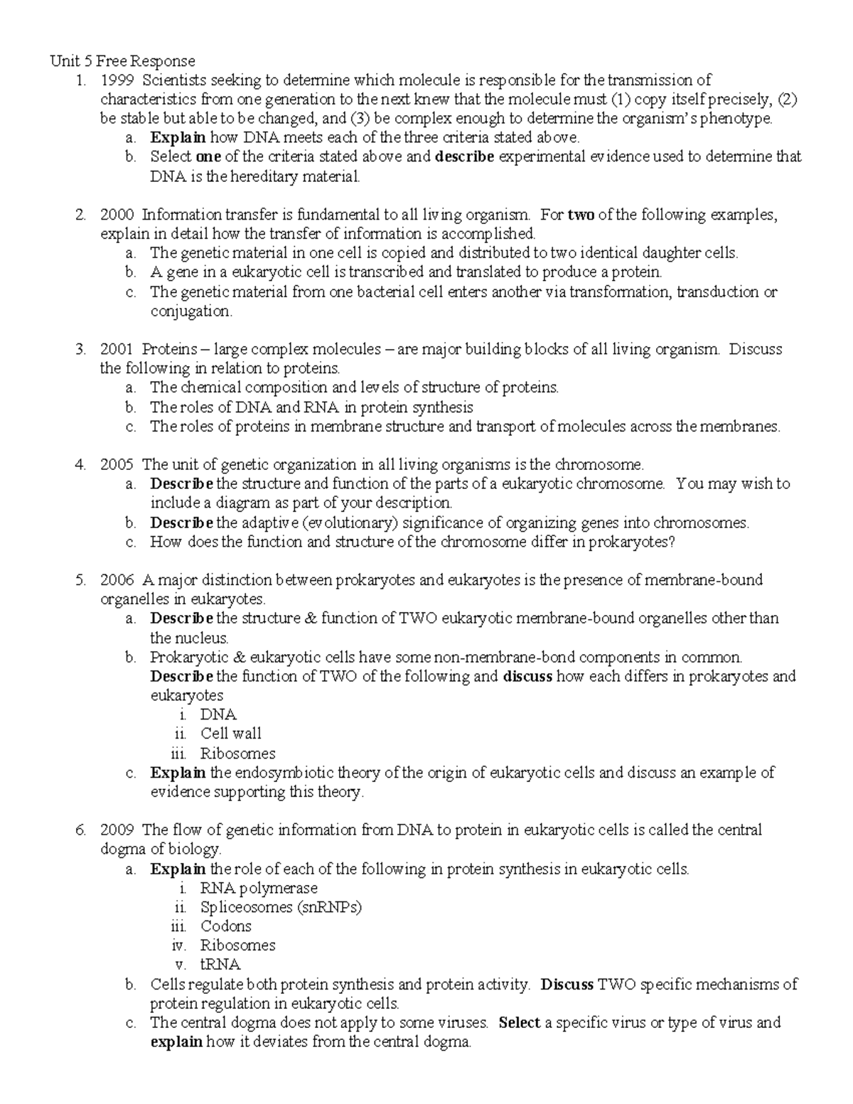 Unit 5 Free Response - One of the Heredity Unit essay rubrics. - Unit 5 ...