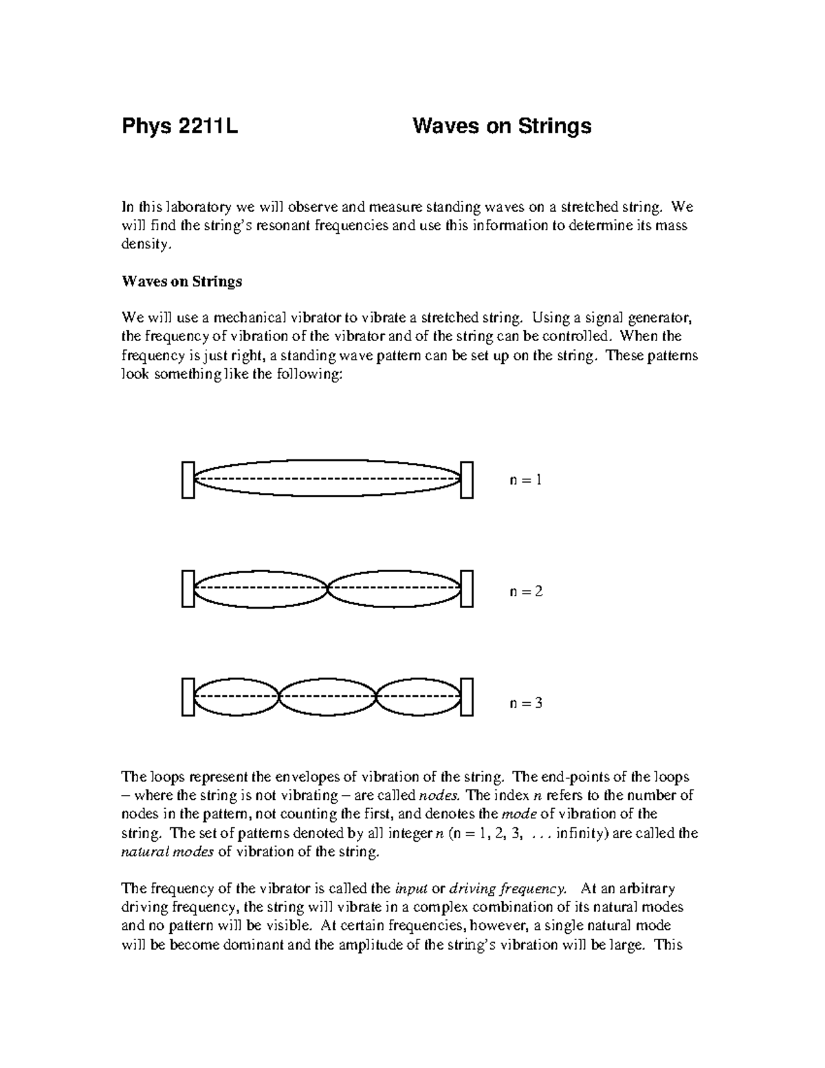 Lab 11 - Waves on Strings - Phys 2211L Waves on Strings In this ...