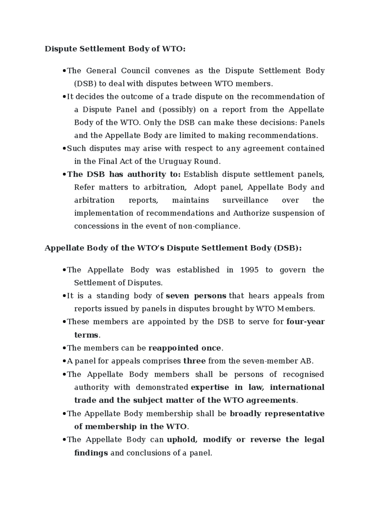Dispute Settlement Body(Module 2) - Dispute Settlement Body of WTO: The ...