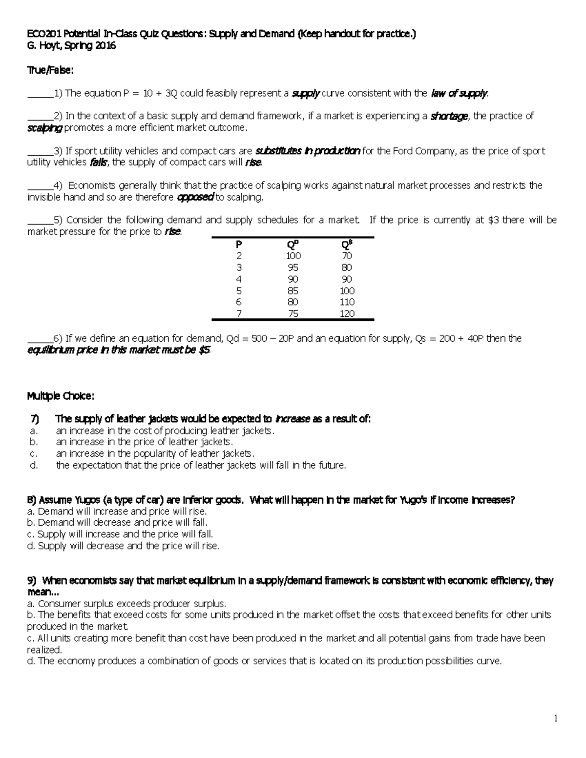 In-class quiz 8, 9, 10 potential questions-1 - ECO201 Potential In ...