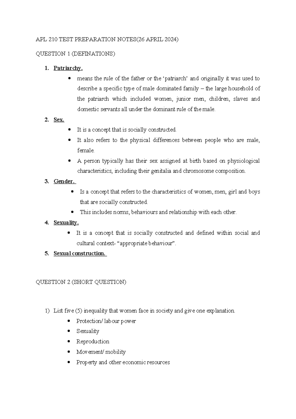 APL 210 TEST Preparation Notes - APL 210 TEST PREPARATION NOTES(26 ...