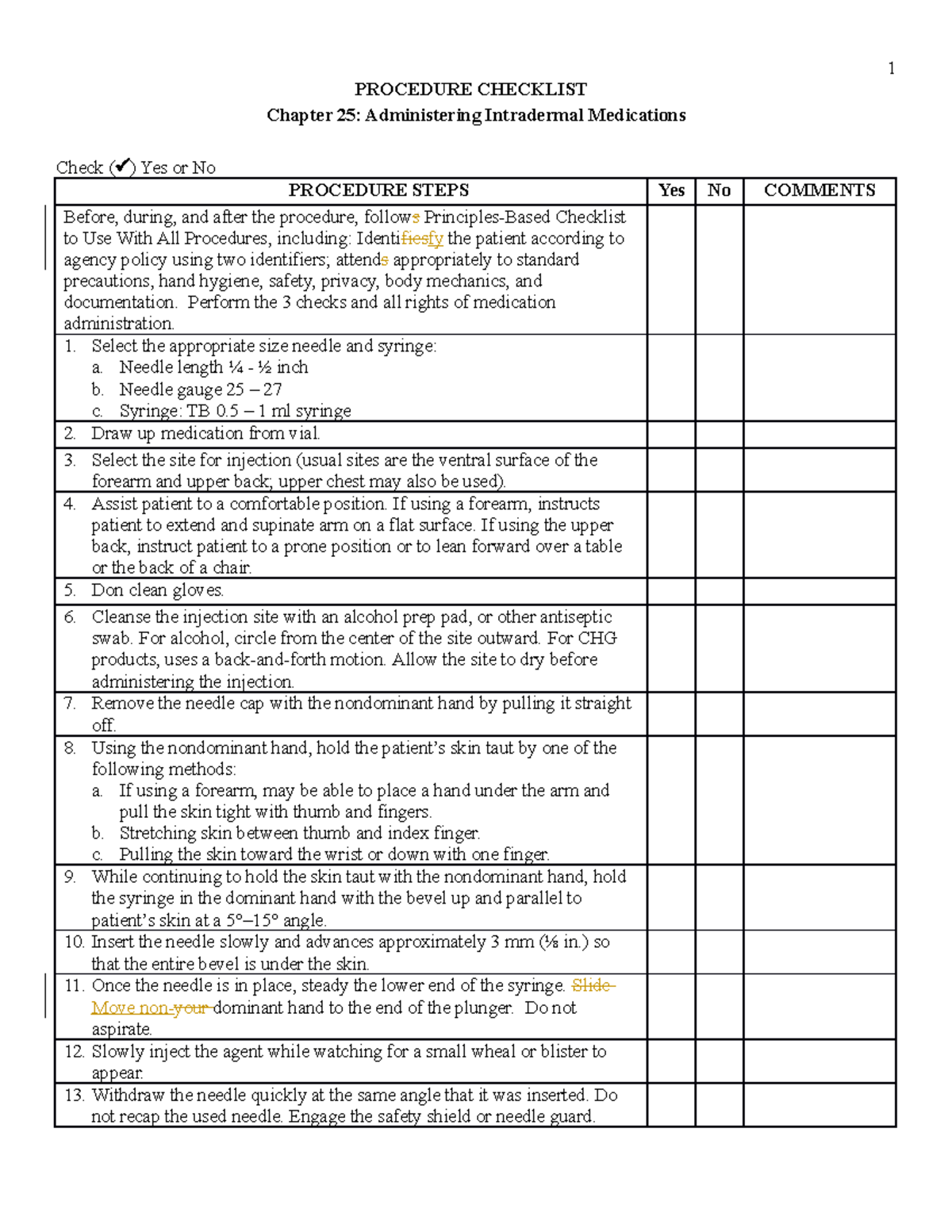 Chp25-11 Intra-Dermal Injection - PROCEDURE CHECKLIST Chapter 25 ...