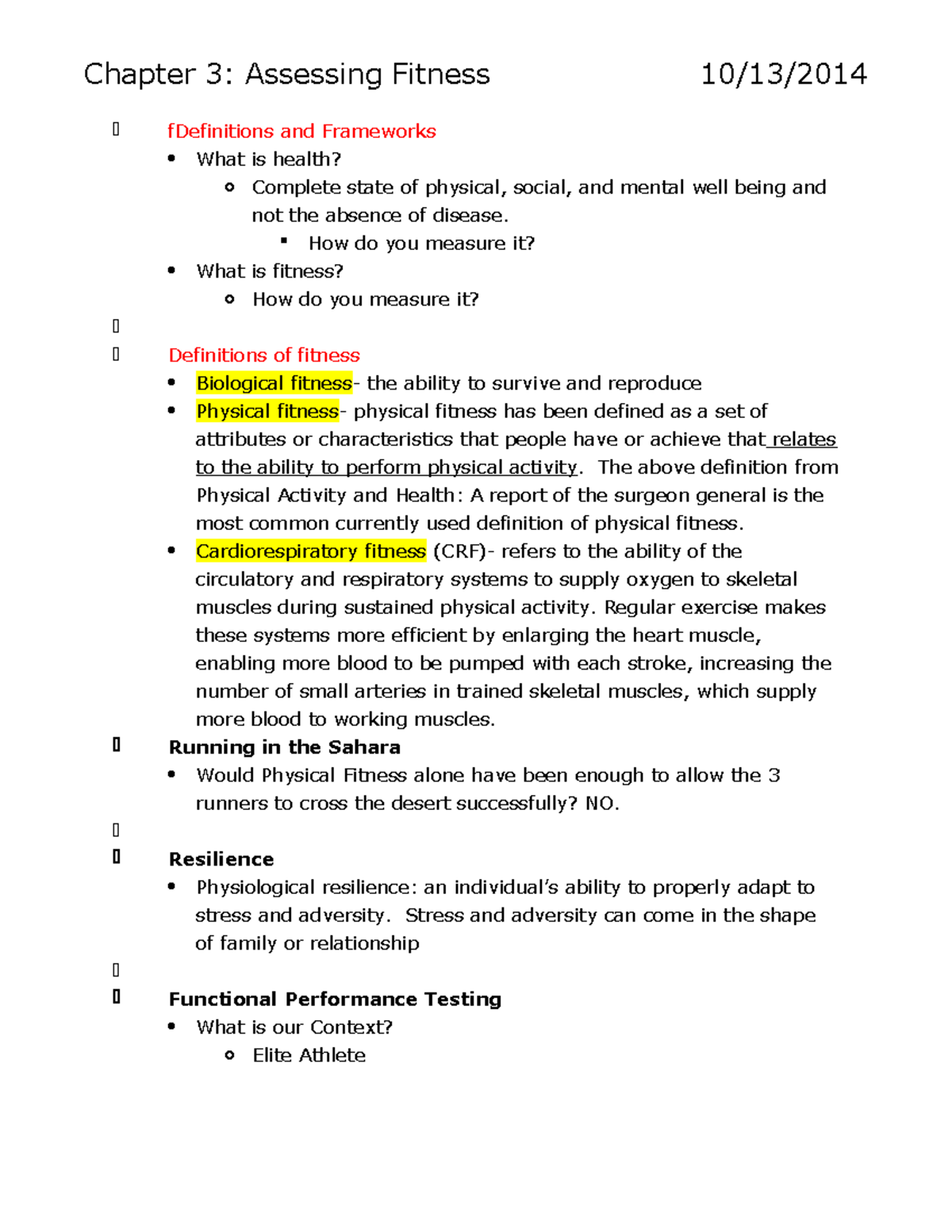 Chapter 3 - Chapter 3: Assessing Fitness 10/13/ fDefinitions and ...