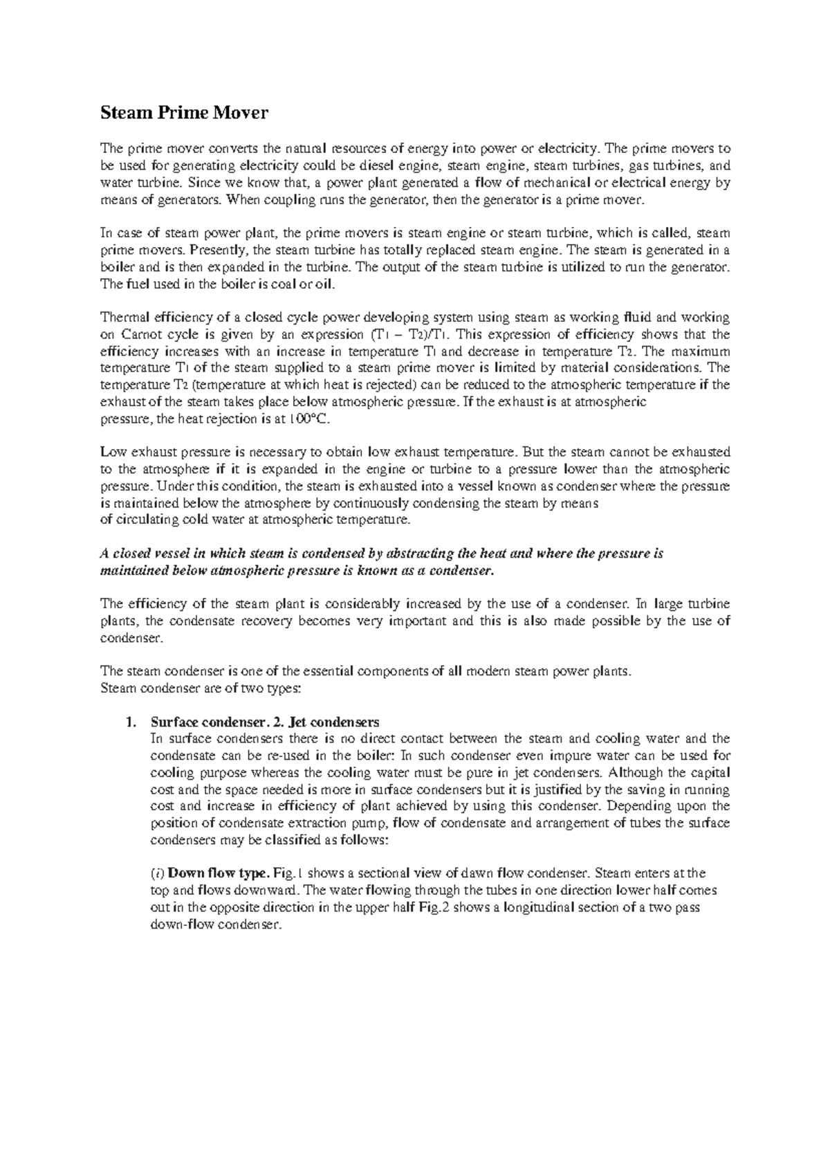 6. Steam Turbines AND Condensers - Steam Prime Mover The prime mover ...