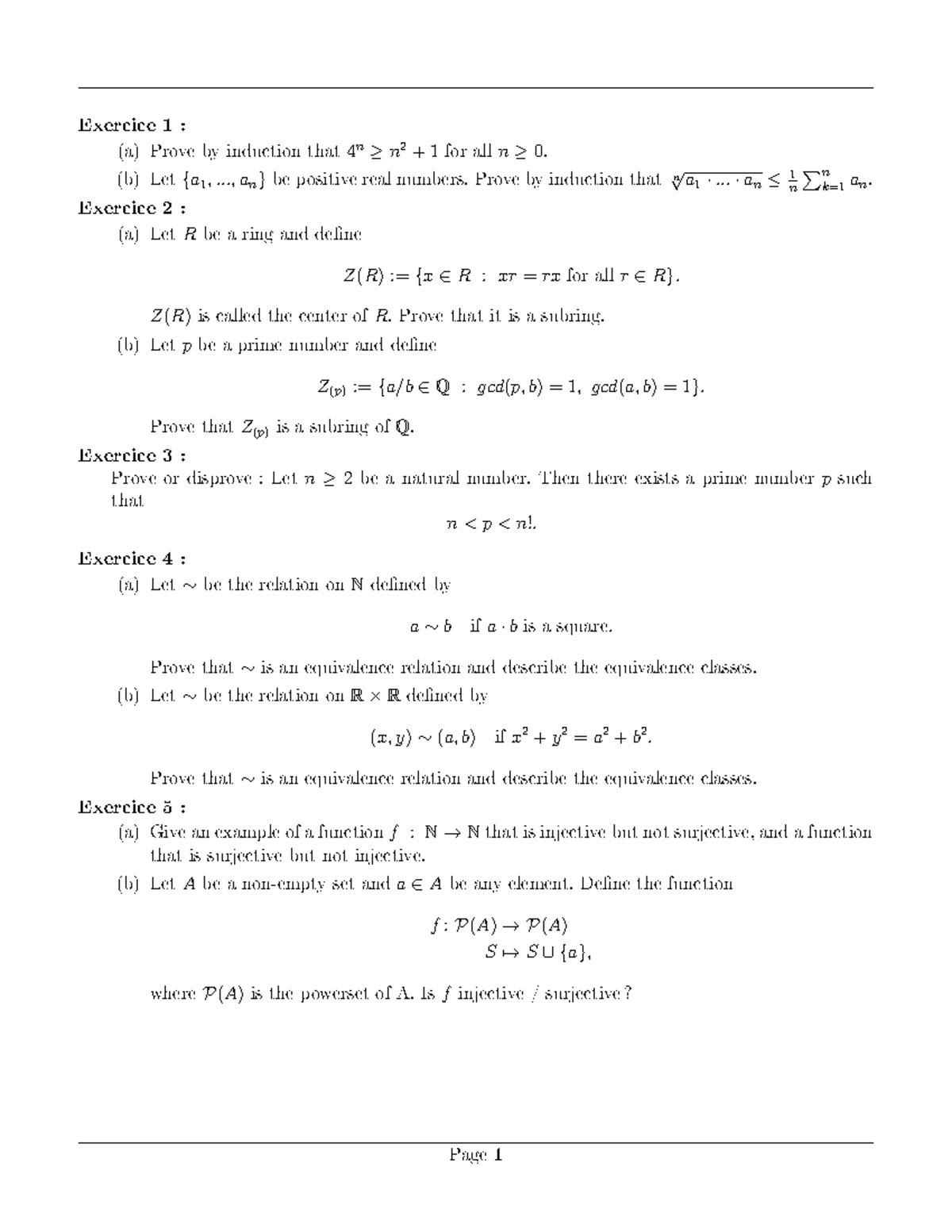 Exercises Review Midterm - Exercice 1 : (a) Prove by induction that 4 n ≥ n 2 + 1 for all n ≥ 0 ...